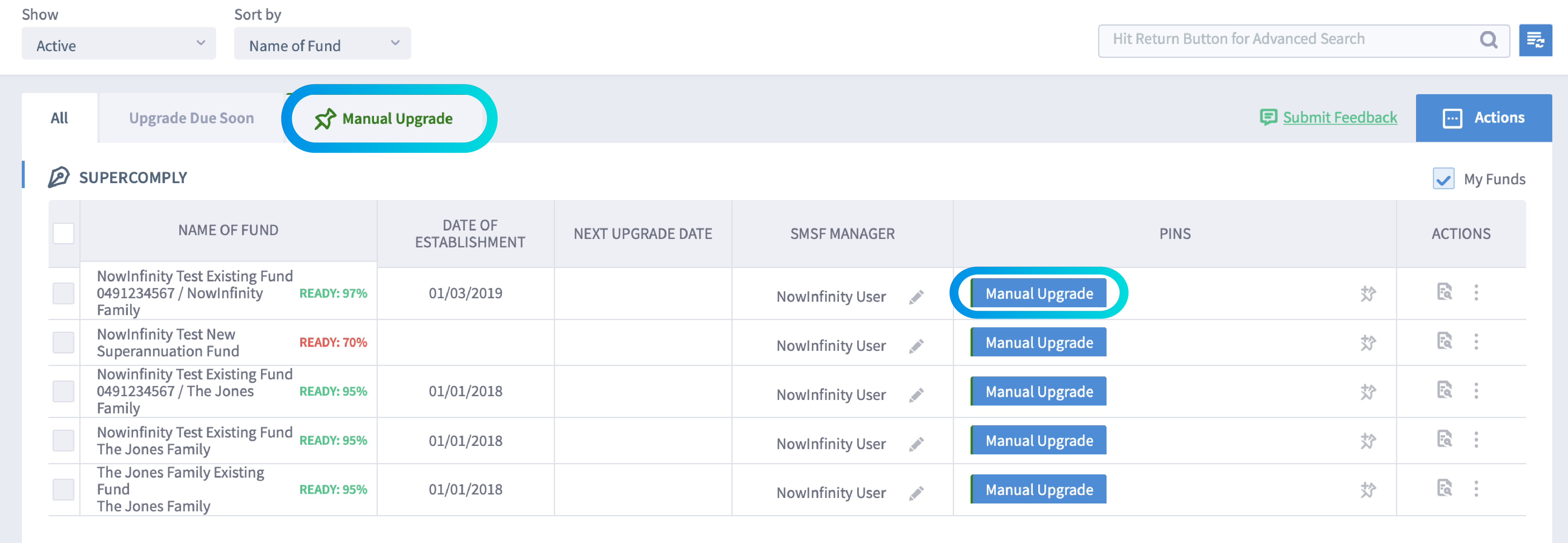How to filter and search through the list of Funds – NowInfinity
