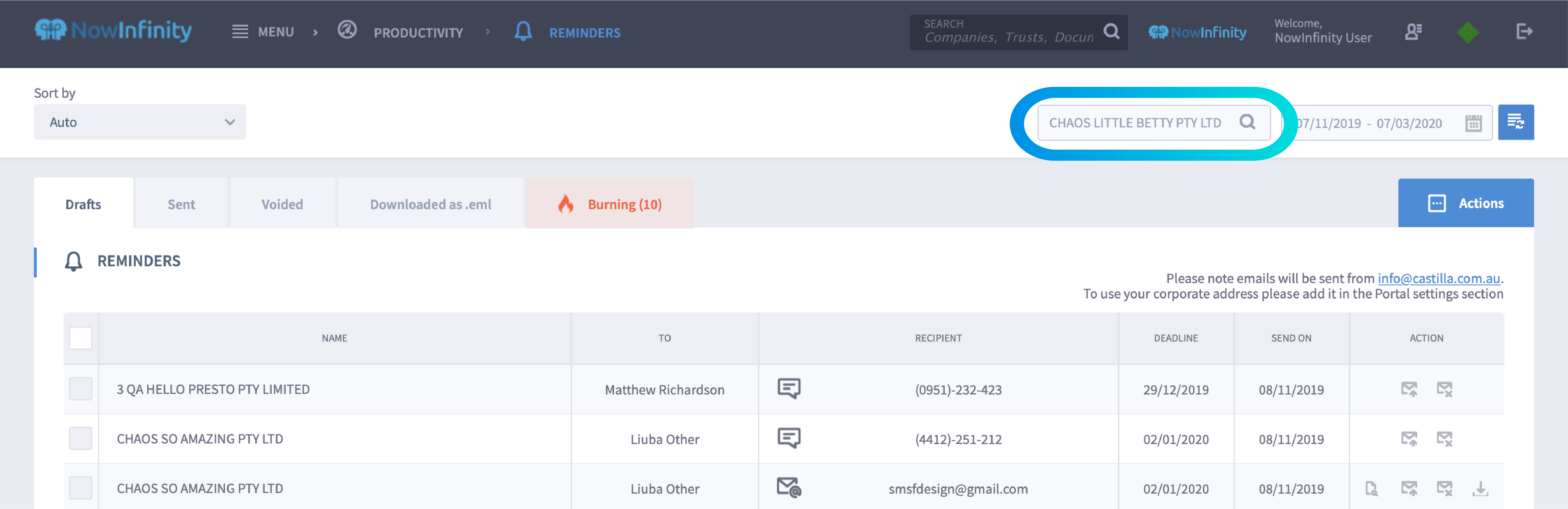 How to manually void payment reminders – NowInfinity